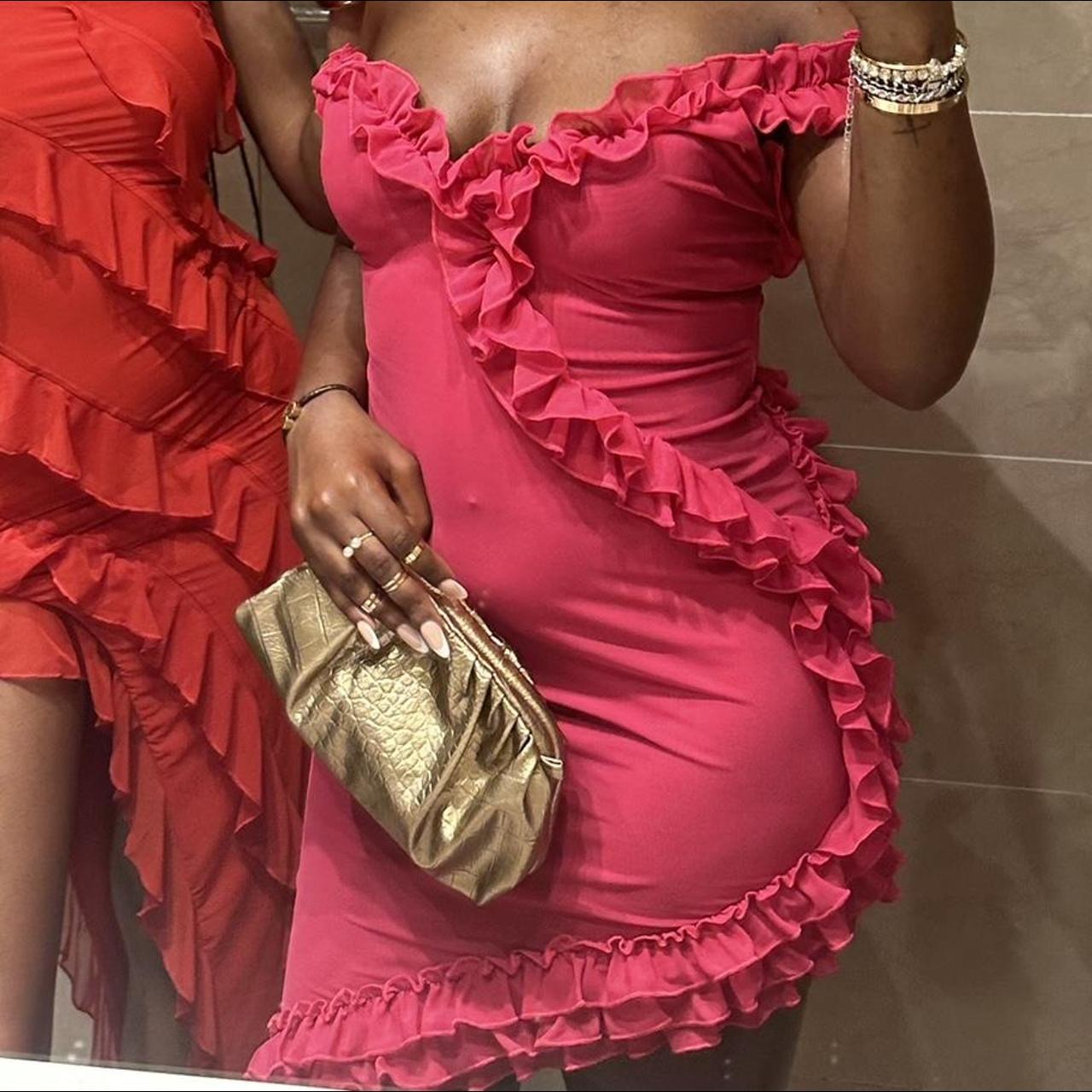 Pink MURCI ruffle dress. Worn for a few hours - Depop