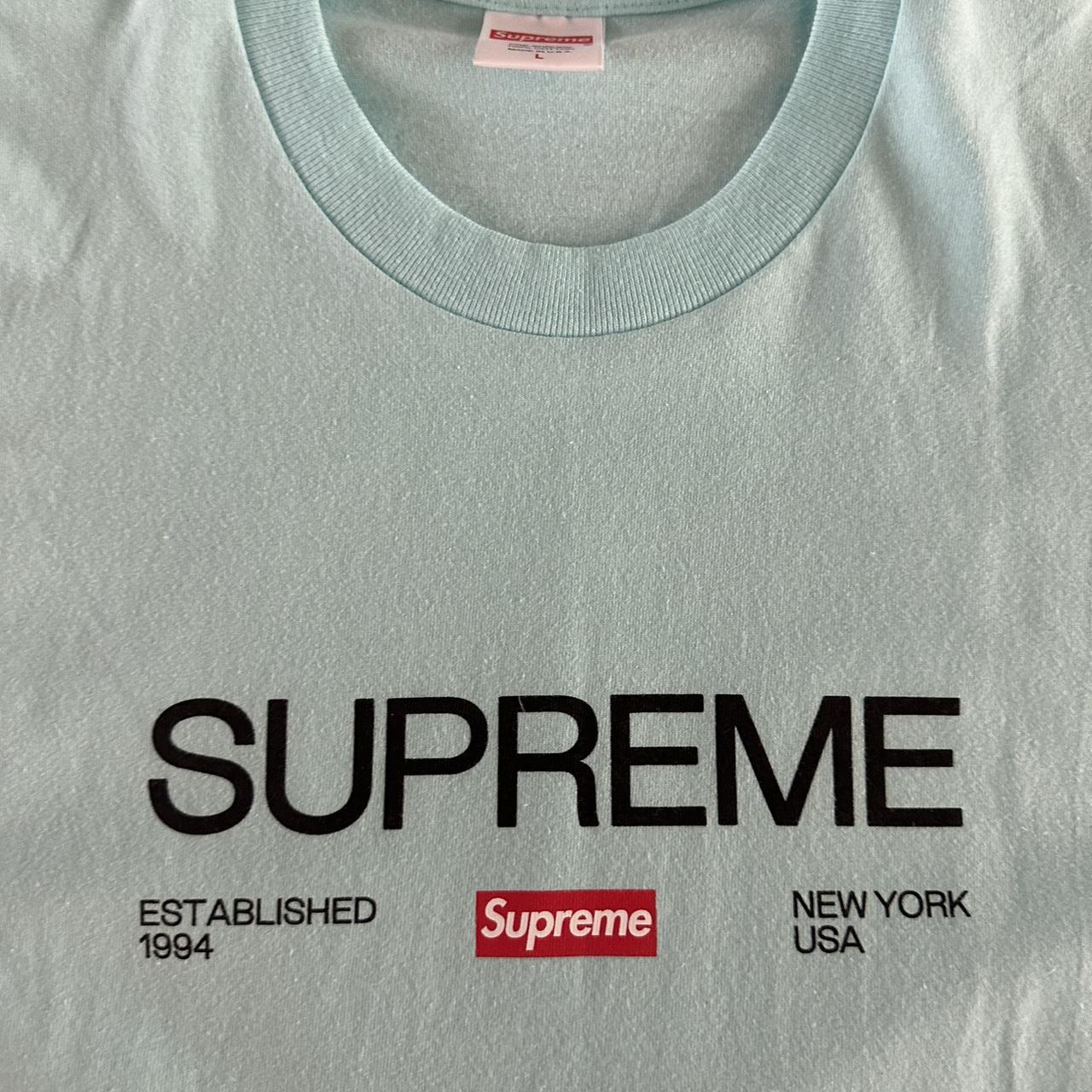 Supreme light blue tee Size:L Worn lightly Feel free... - Depop