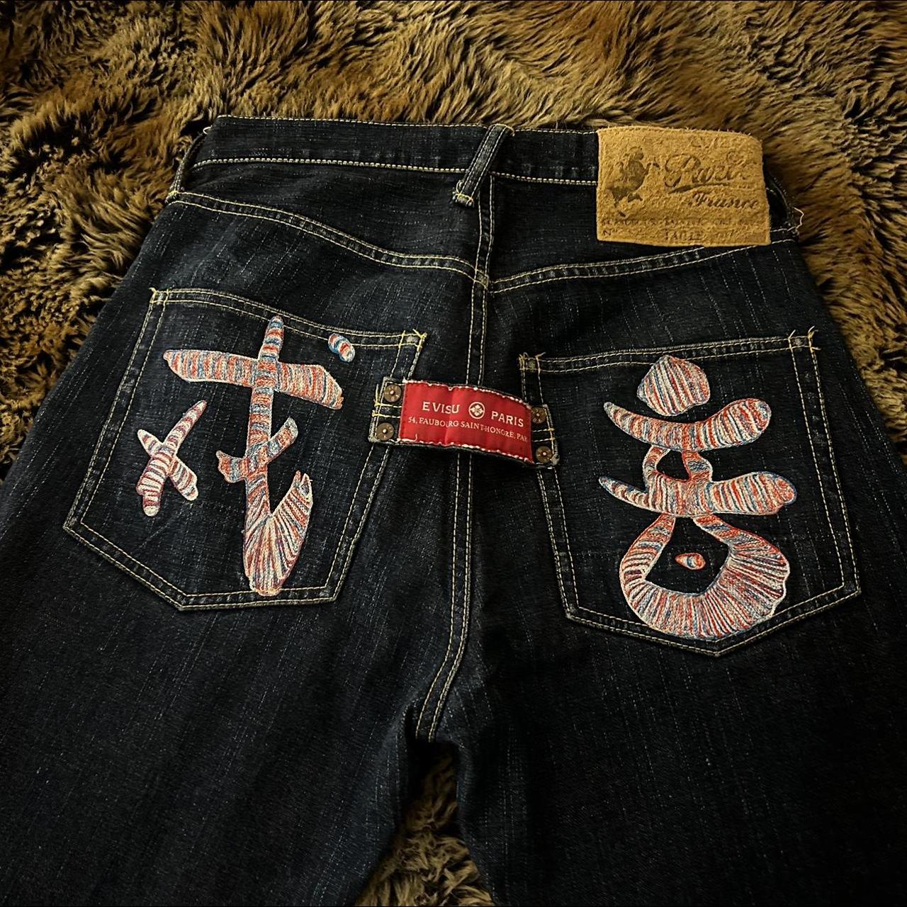 Evisu Men's Navy and Purple Jeans | Depop