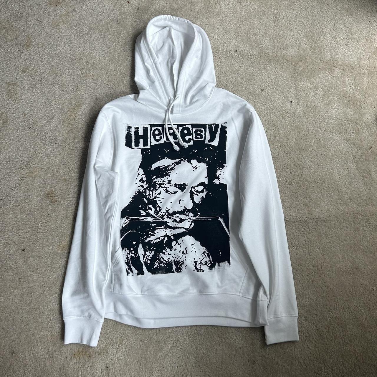 Large white “heresy” band hoodie Heresy is a... - Depop