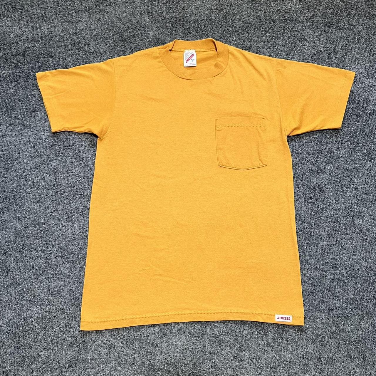 Vintage 80s Jerzees Yellow Pocket T Shirt Blank Made... - Depop