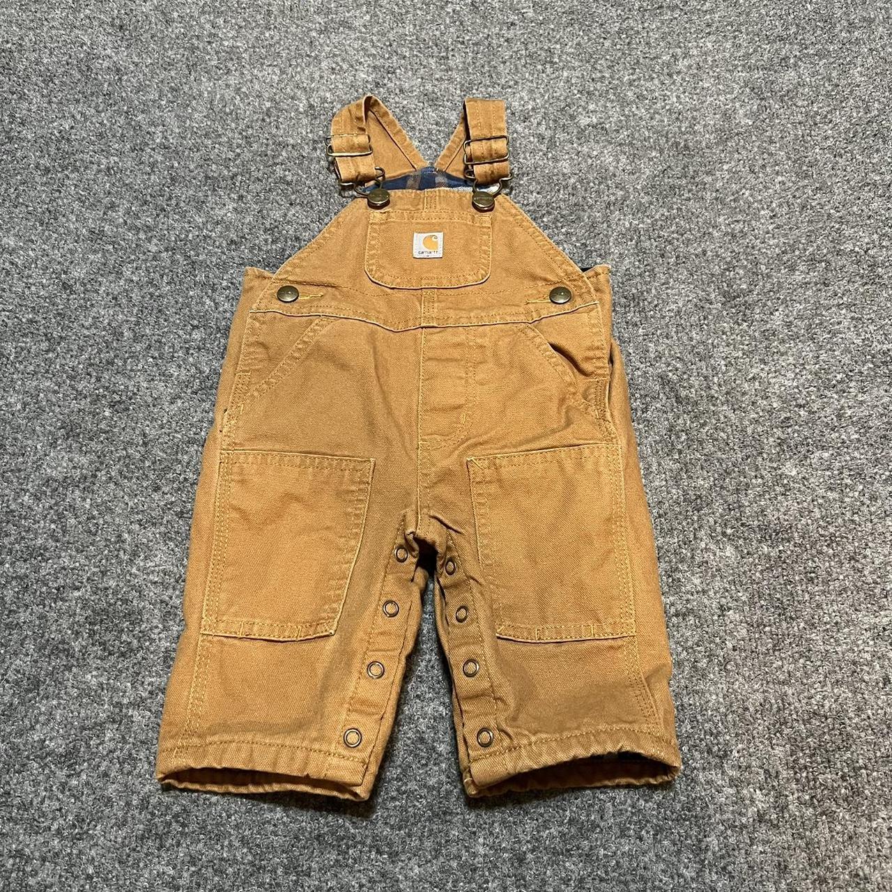 Carhartt Bib Overalls Plaid Flannel Lined Tan Brown... - Depop