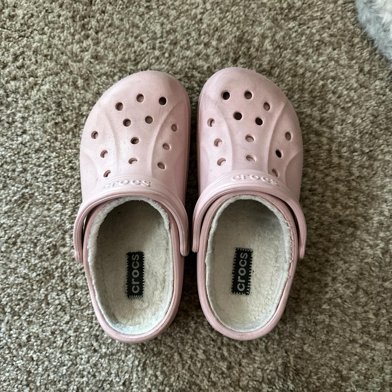 Fur lined Crocs pink clogs #clogs - Depop