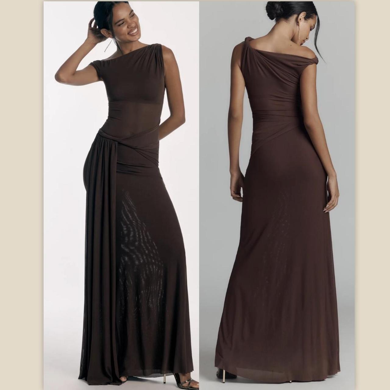 MISHA Sisal Asymmetrical Draped Mesh Maxi Dress In... | Depop