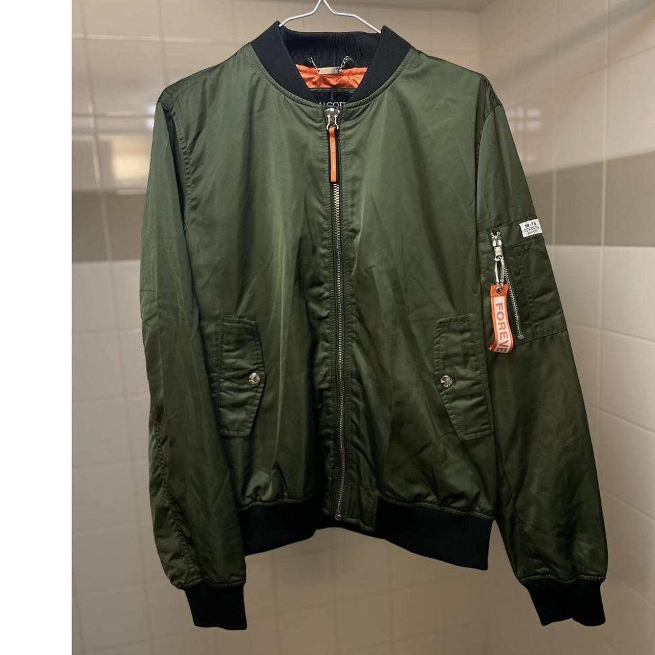 Alcott Army Green Bomber Jacket Orange interior... - Depop