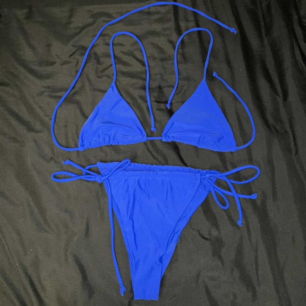 Vibrant blue triangle bikini set, perfect for your... - Depop
