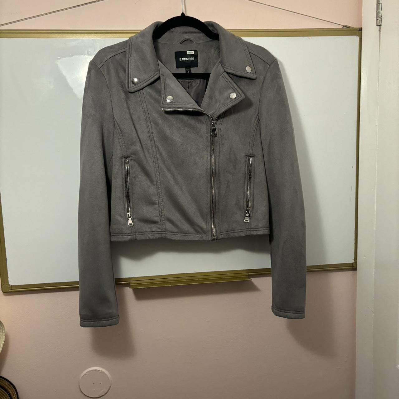 Gray Express suede moto jacket with zippers. Suede... - Depop