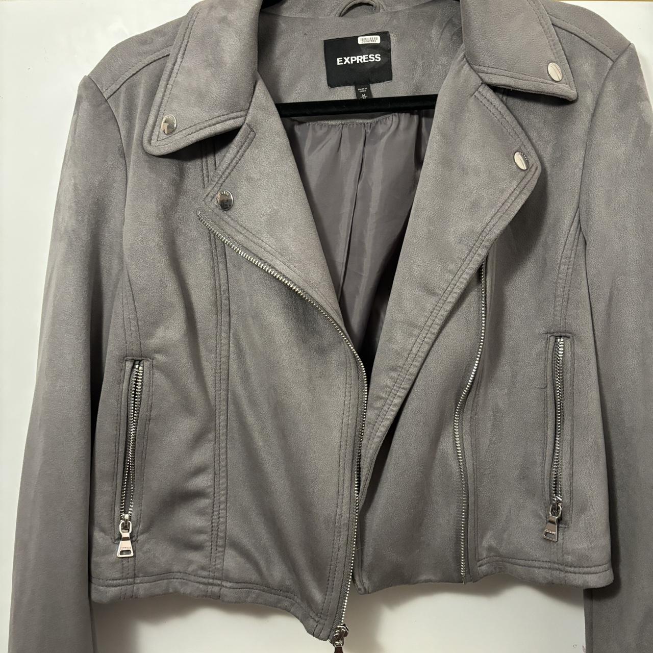 Gray Express suede moto jacket with zippers. Suede... - Depop