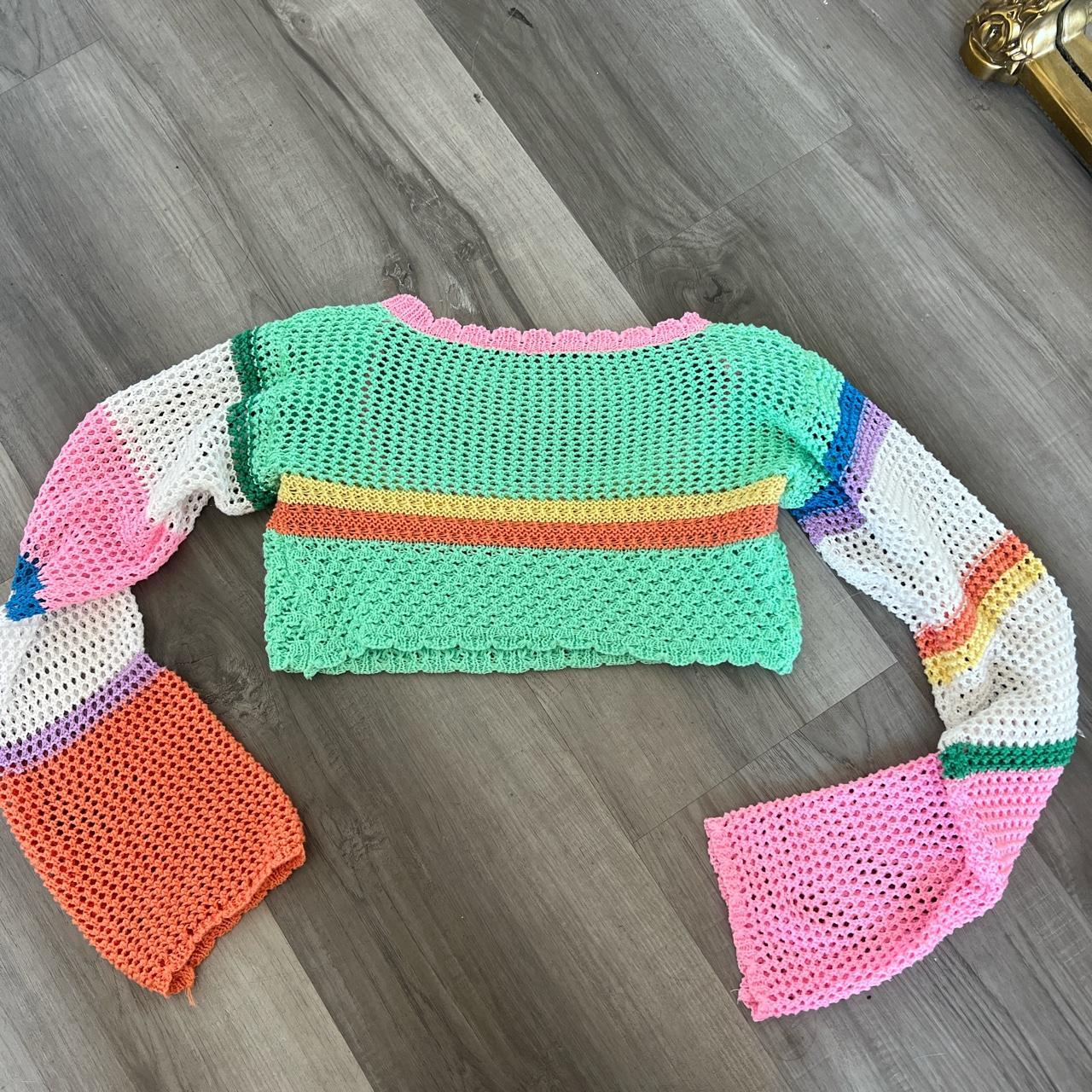 Crochet Multi Color Crop Top- Size S - Depop