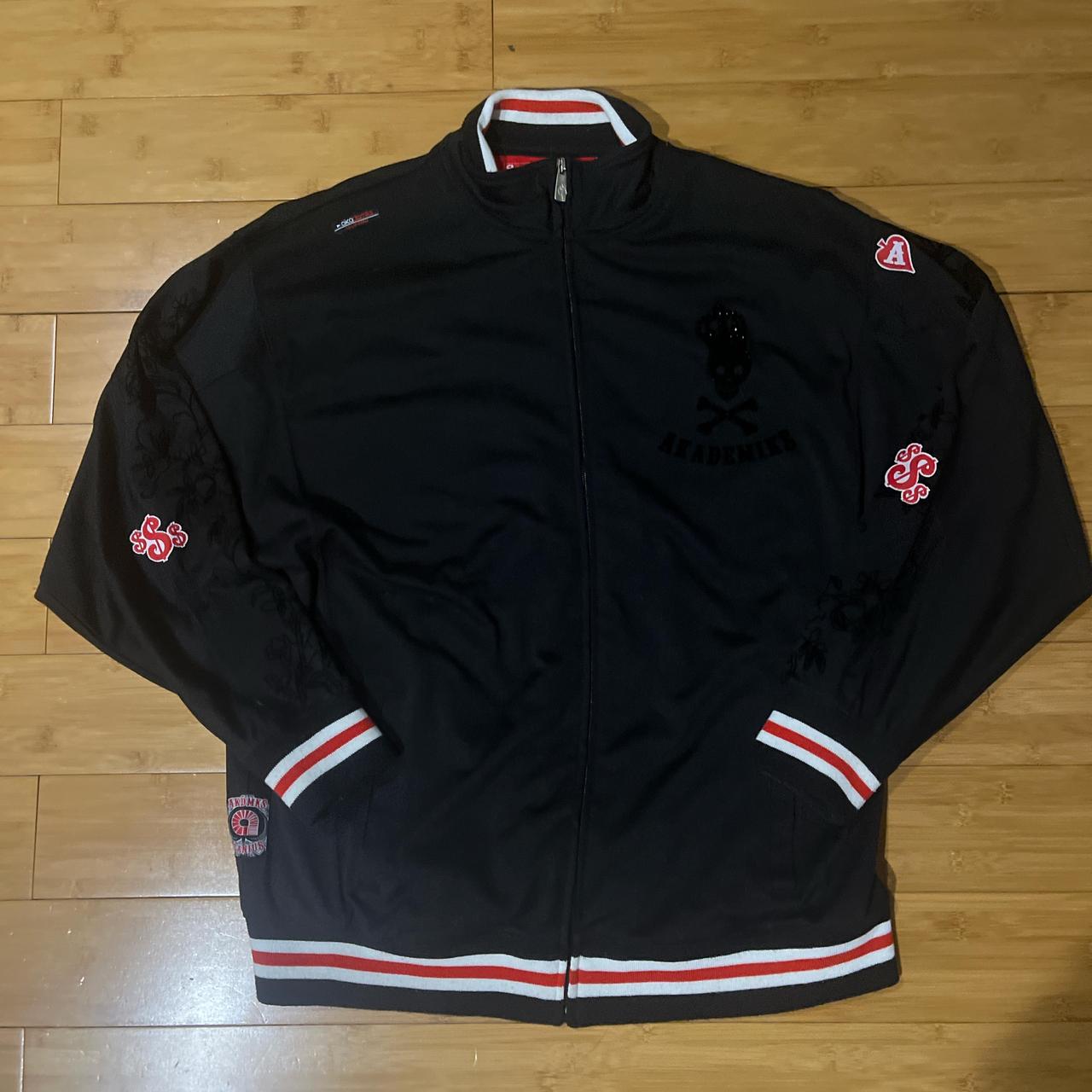 Black Akademiks varsity style jacket with cool... | Depop