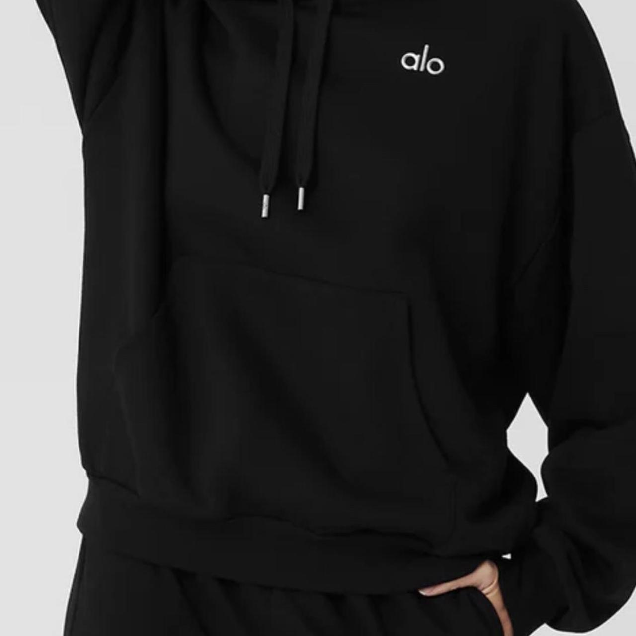 Alo black womens hoodie the L came off but is still... - Depop