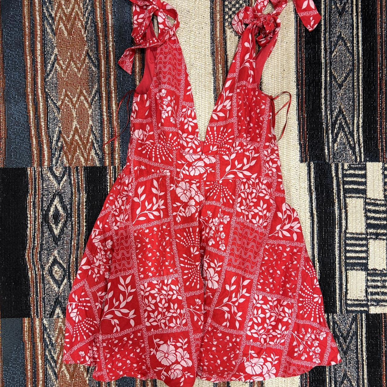 red floral sundress straps can be tied by... - Depop