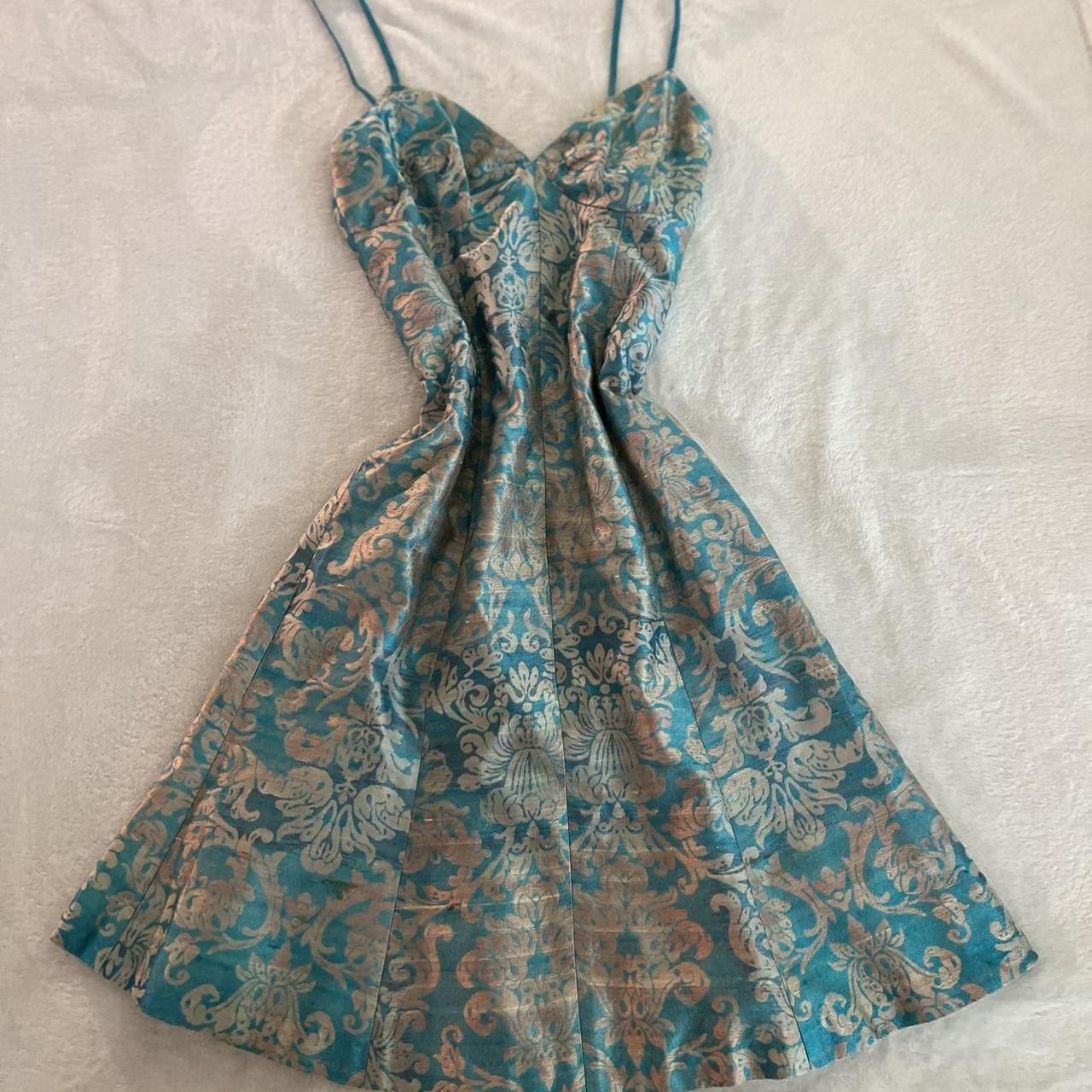 Tracy Reese Mermaid Bodycon Gold & Teal Dress - 8... - Depop