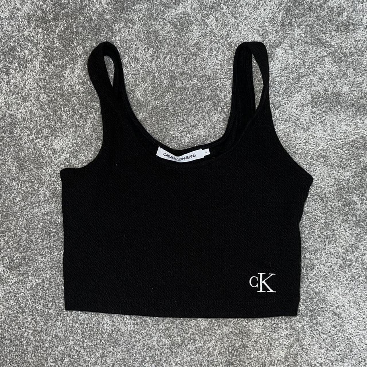 Black Calvin Klein Cropped Tank Top With Logo In Depop