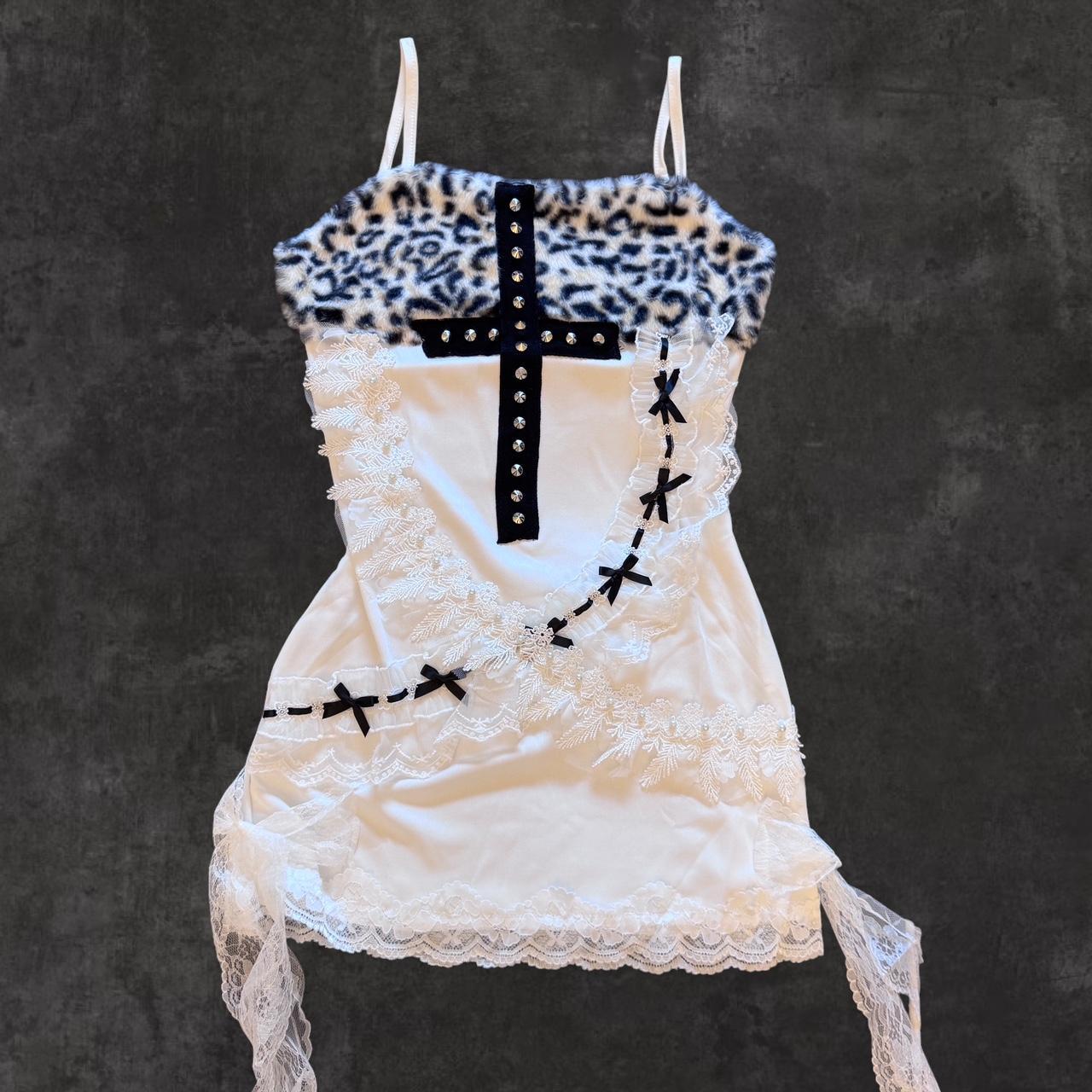 Vintage Y2K Leopard Fur Lace Handmade Trim Bodycon... | Depop