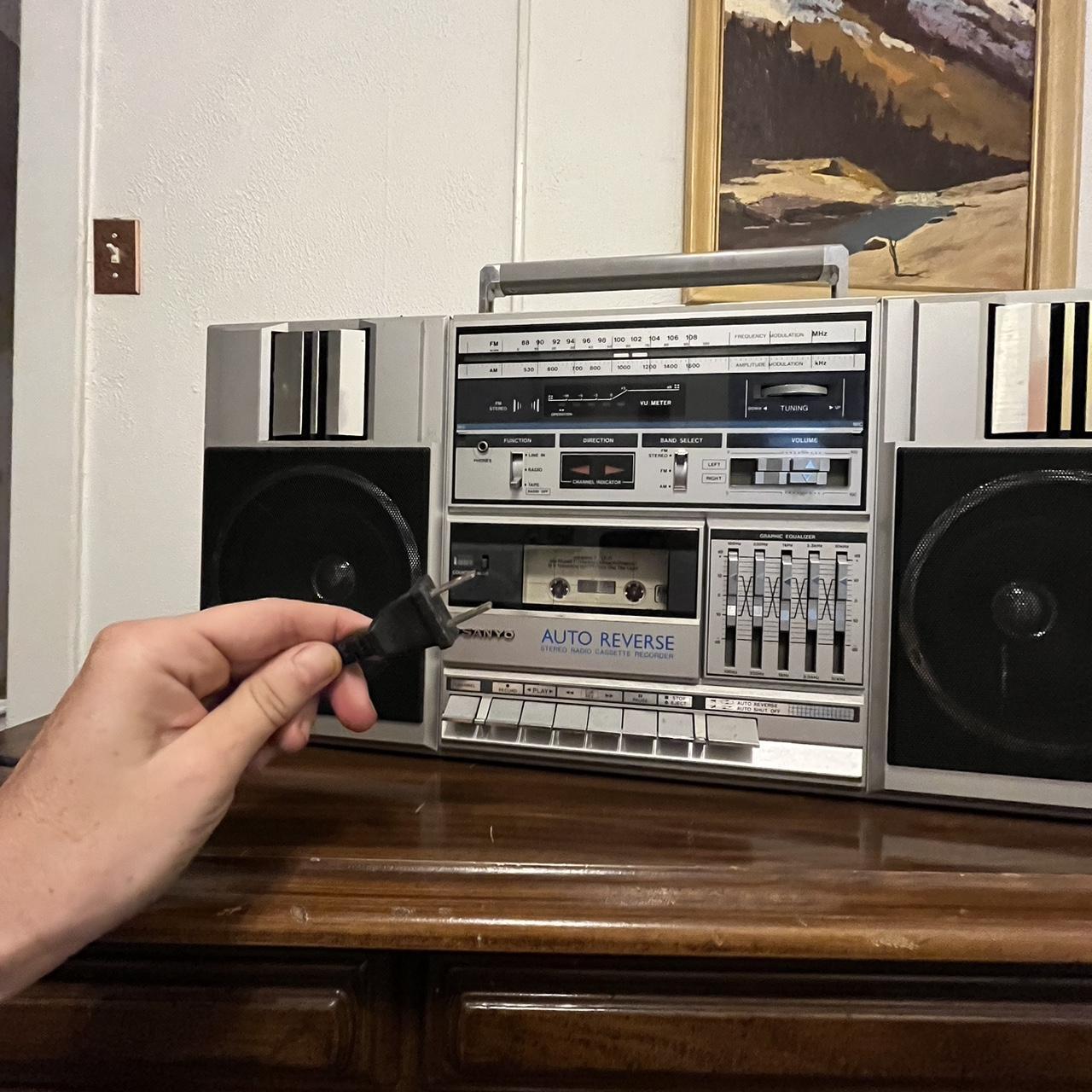 Sanyo Cassette Boombox plug in but also portable... - Depop