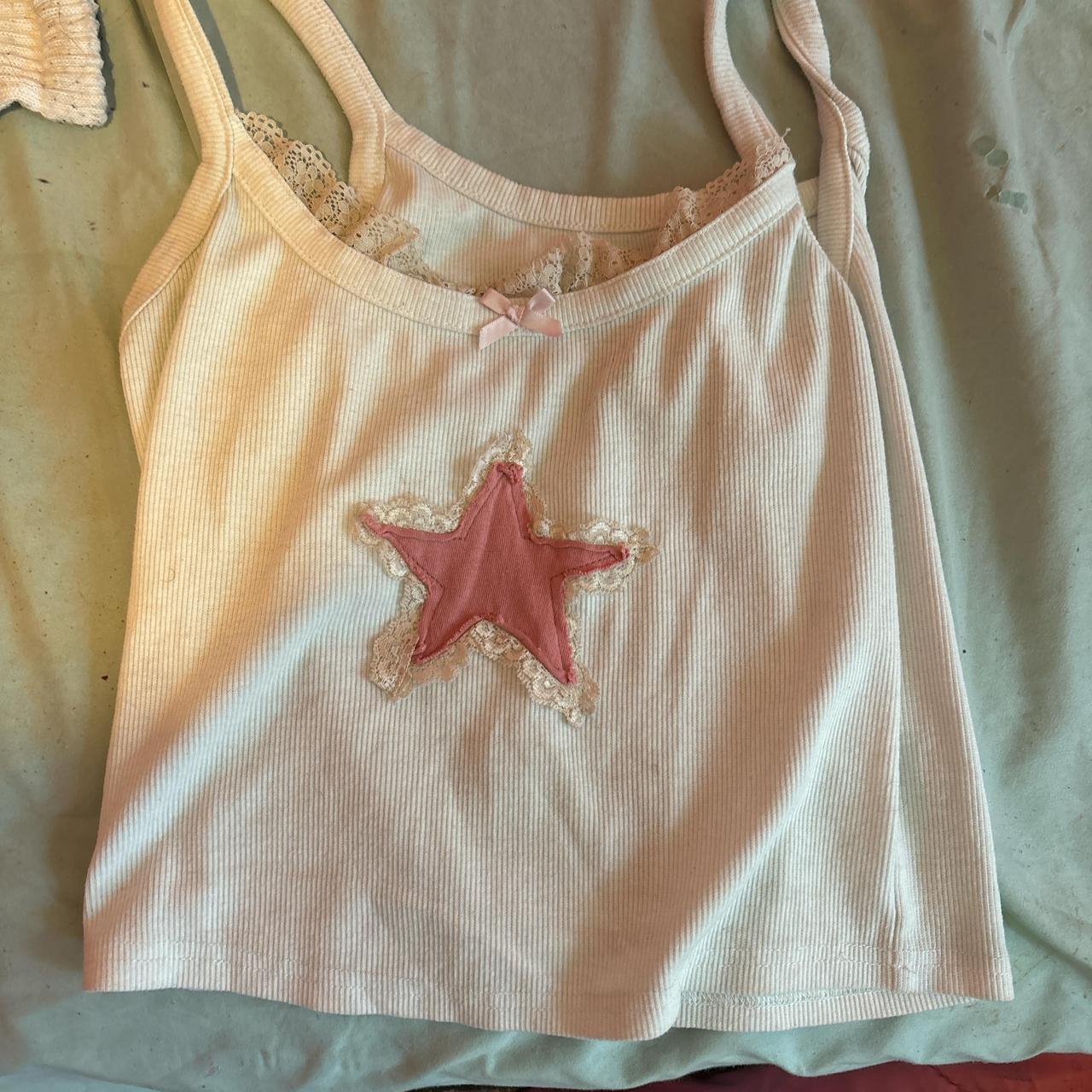 Pink star shirt with lace, apprently my mother used... - Depop