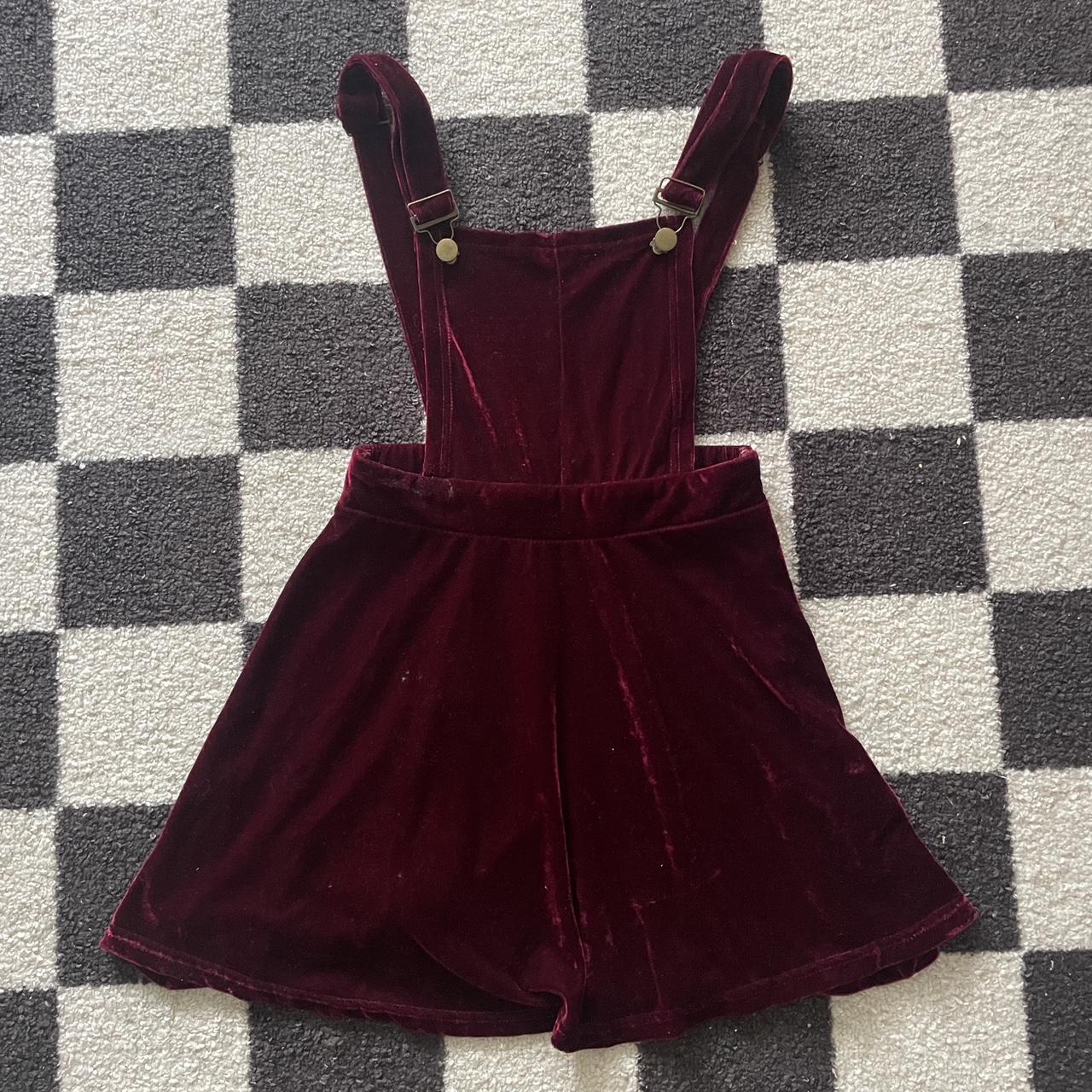 // velour overalls // burgundy red // short and... - Depop