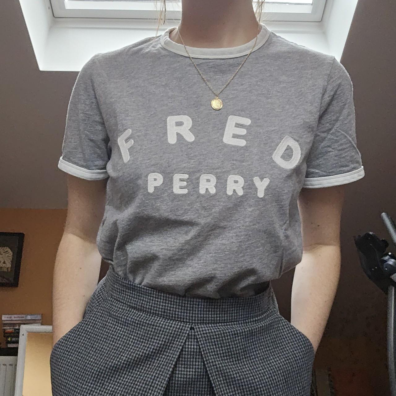 Grey Fred Perry T-shirt with embroidered... - Depop