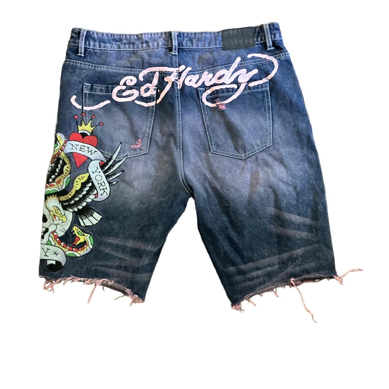 Custom pink Ed hardy jorts Size 36 - Depop