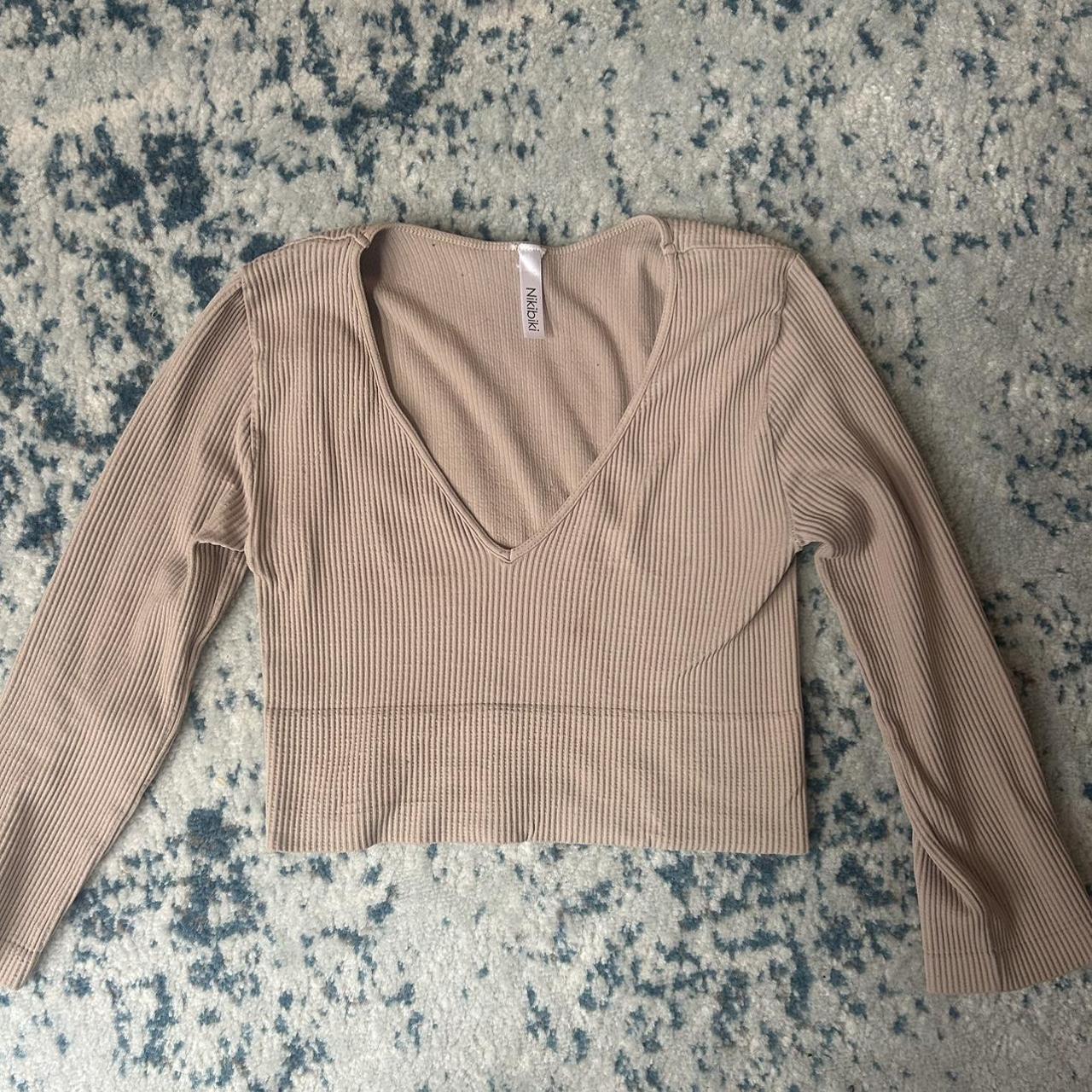 Tan/light brown ribbed crop top, very flattering and... - Depop