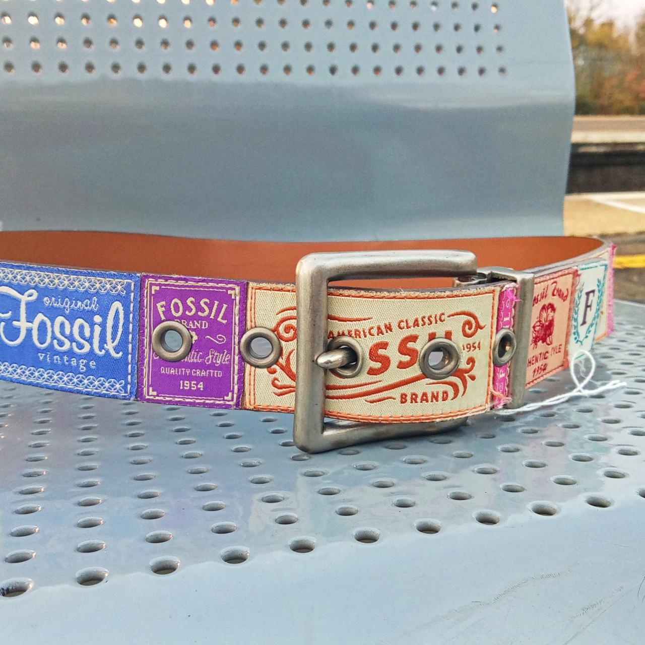 Vintage rare fossil brand patchwork belt super funky... - Depop