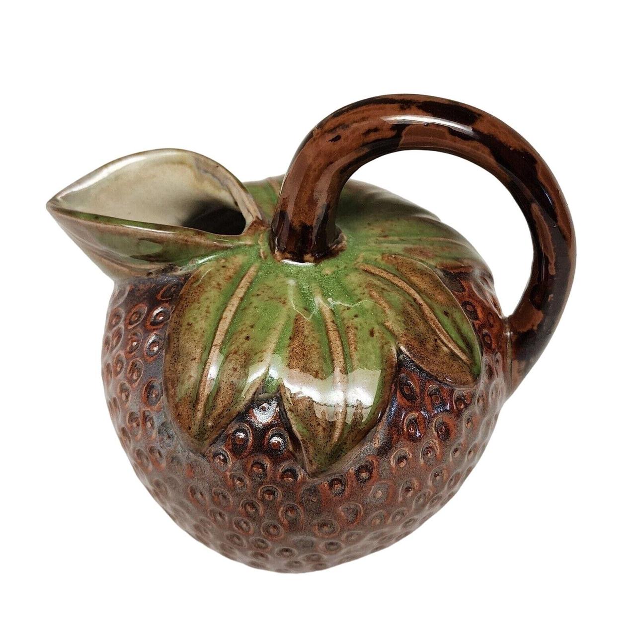 Strawberry Shaped Pitcher Ceramic Warm Hues 6” Home... - Depop