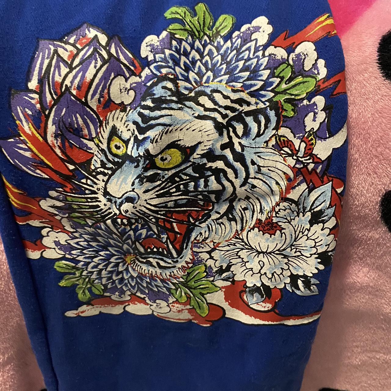 ed hardy blue tracksuit , hoodie size M, pants Xs... - Depop