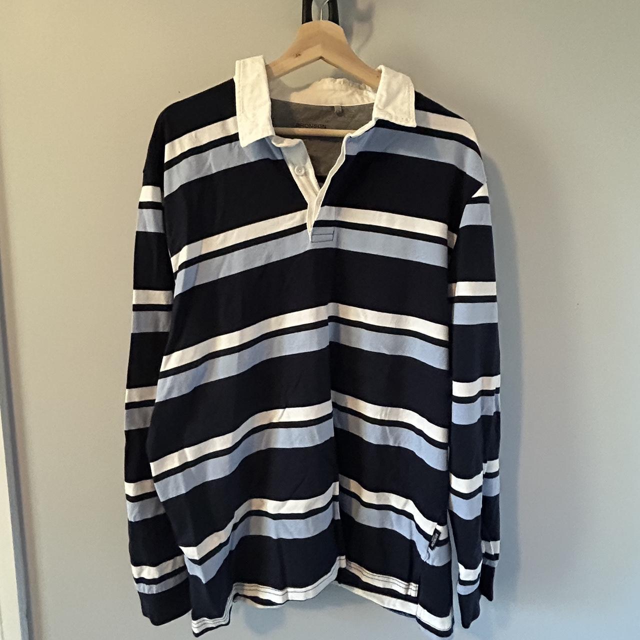 Blue striped rugby jumper - Depop