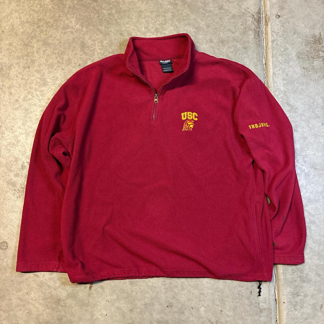 VINTAGE USC TROJANS FLEECE QUARTER ZIP SWEATER... - Depop