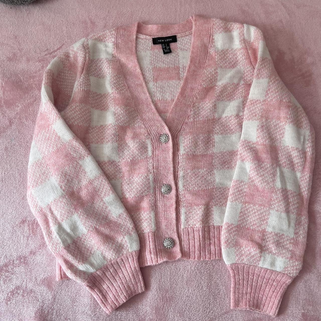 checkered/gingham print cardigan with statement... - Depop