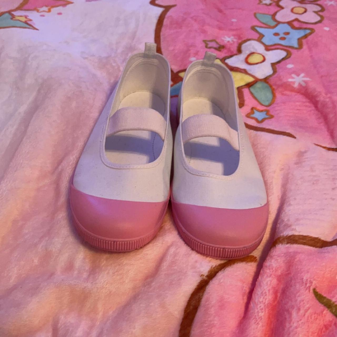 light pink and white japanese uwabaki shoes worn... - Depop