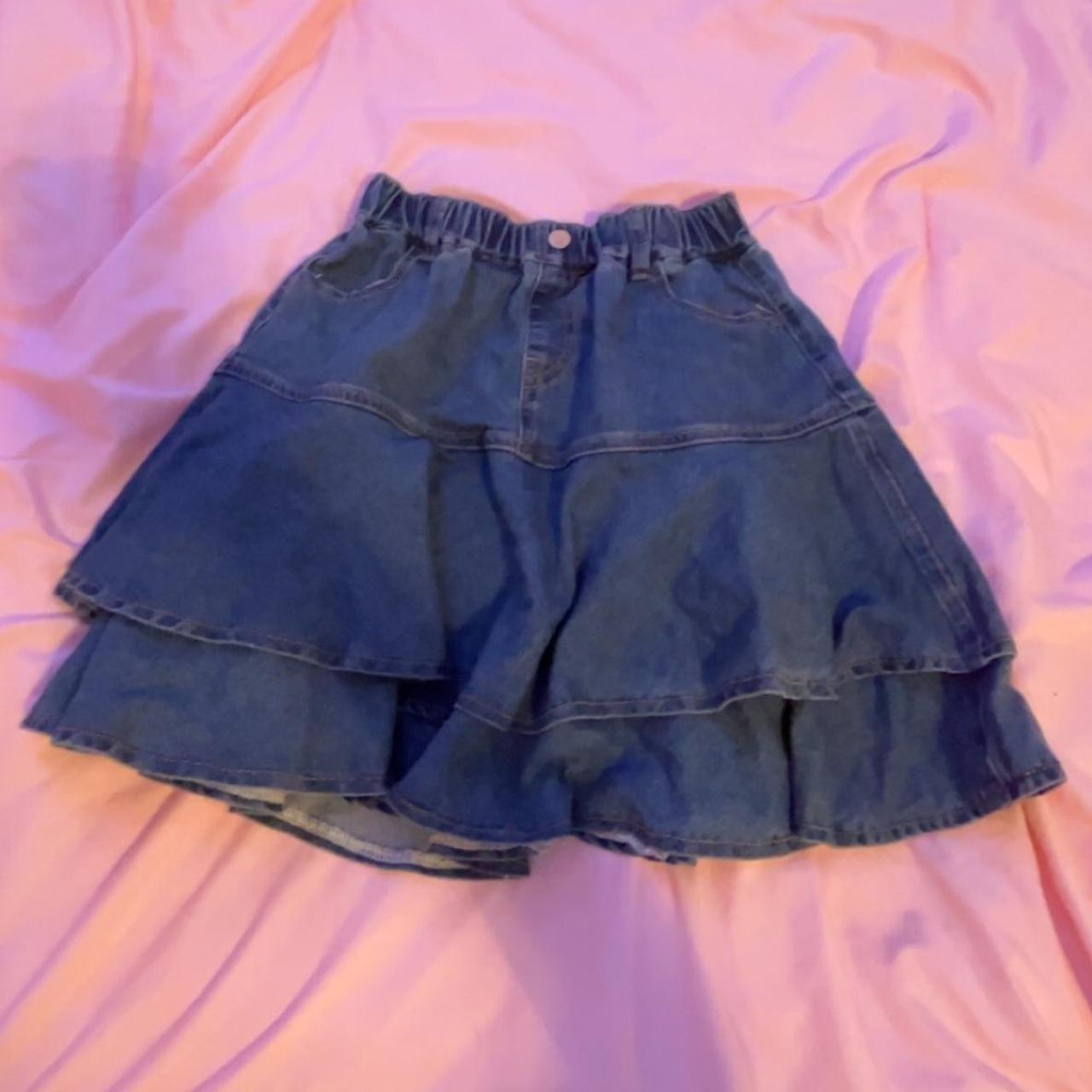 cutecore blue denim mini skirt never worn / no... - Depop