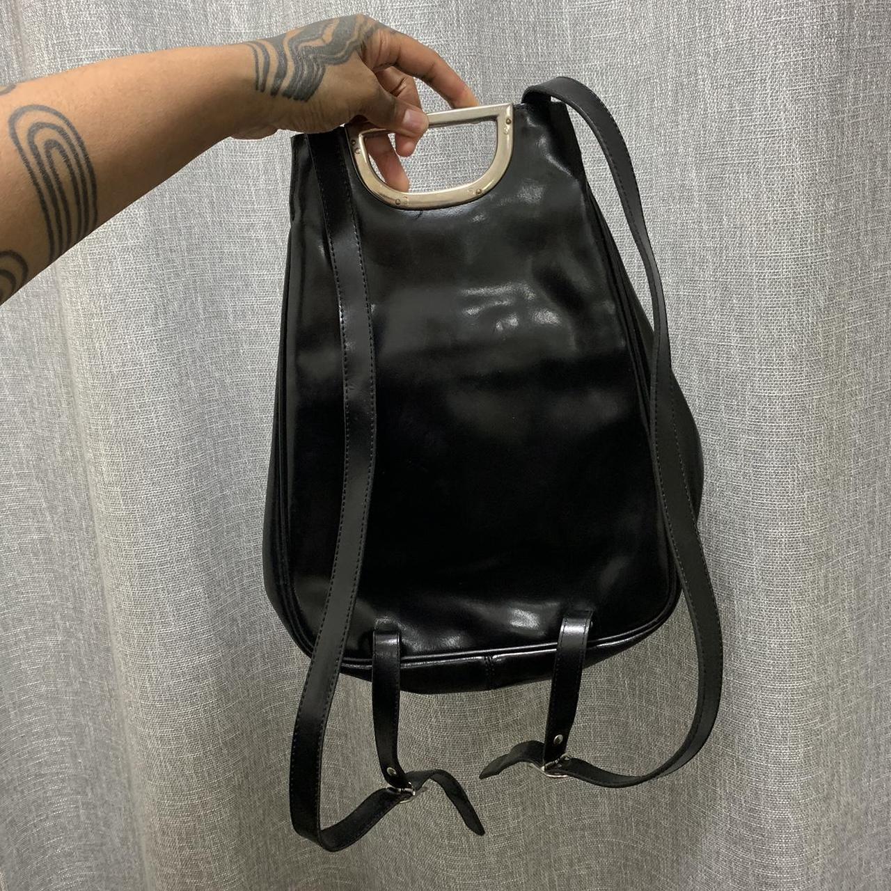 Vintage black leather backpack Phynés Paris - Depop
