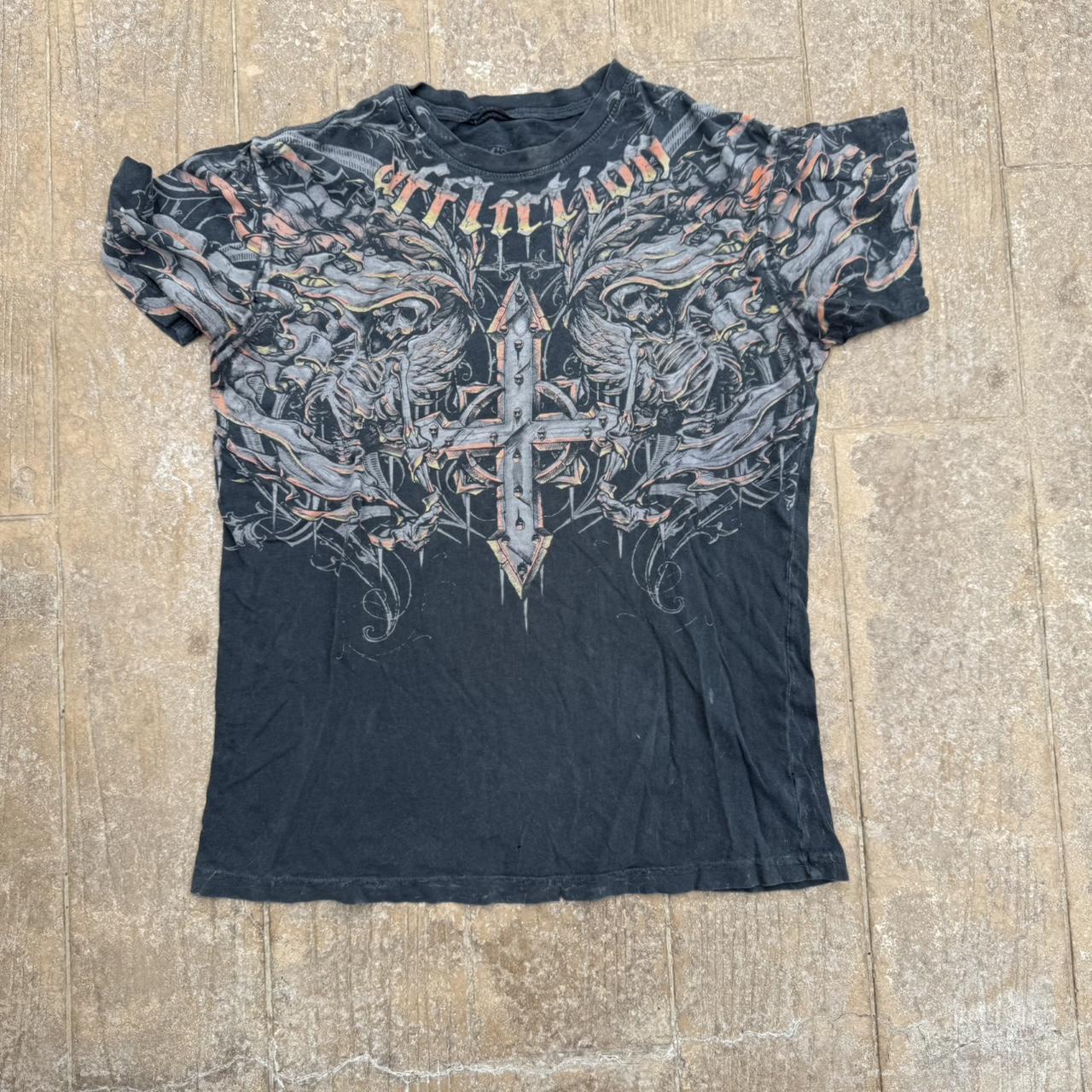 Affliction Cross Tee Shirt Size Not Listed Fits... | Depop