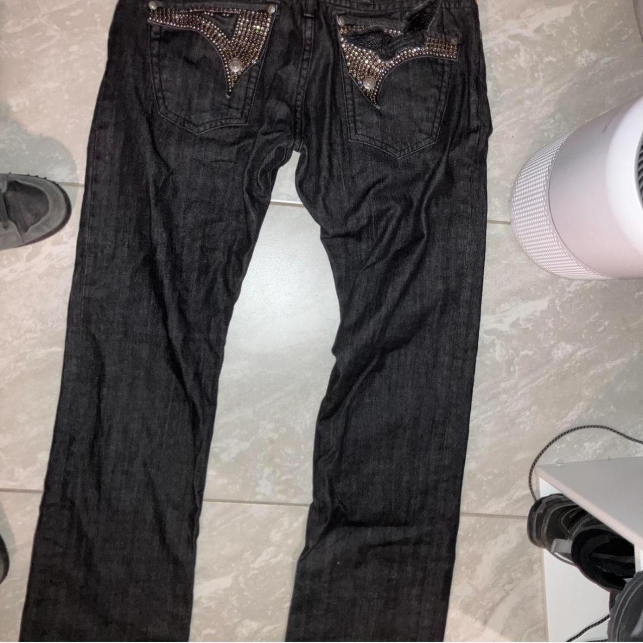 Robin’s Jeans, black with silver rhinestones waist... | Depop
