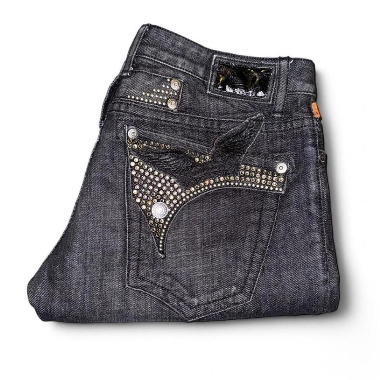 Robin’s Jeans, black with silver rhinestones waist... | Depop