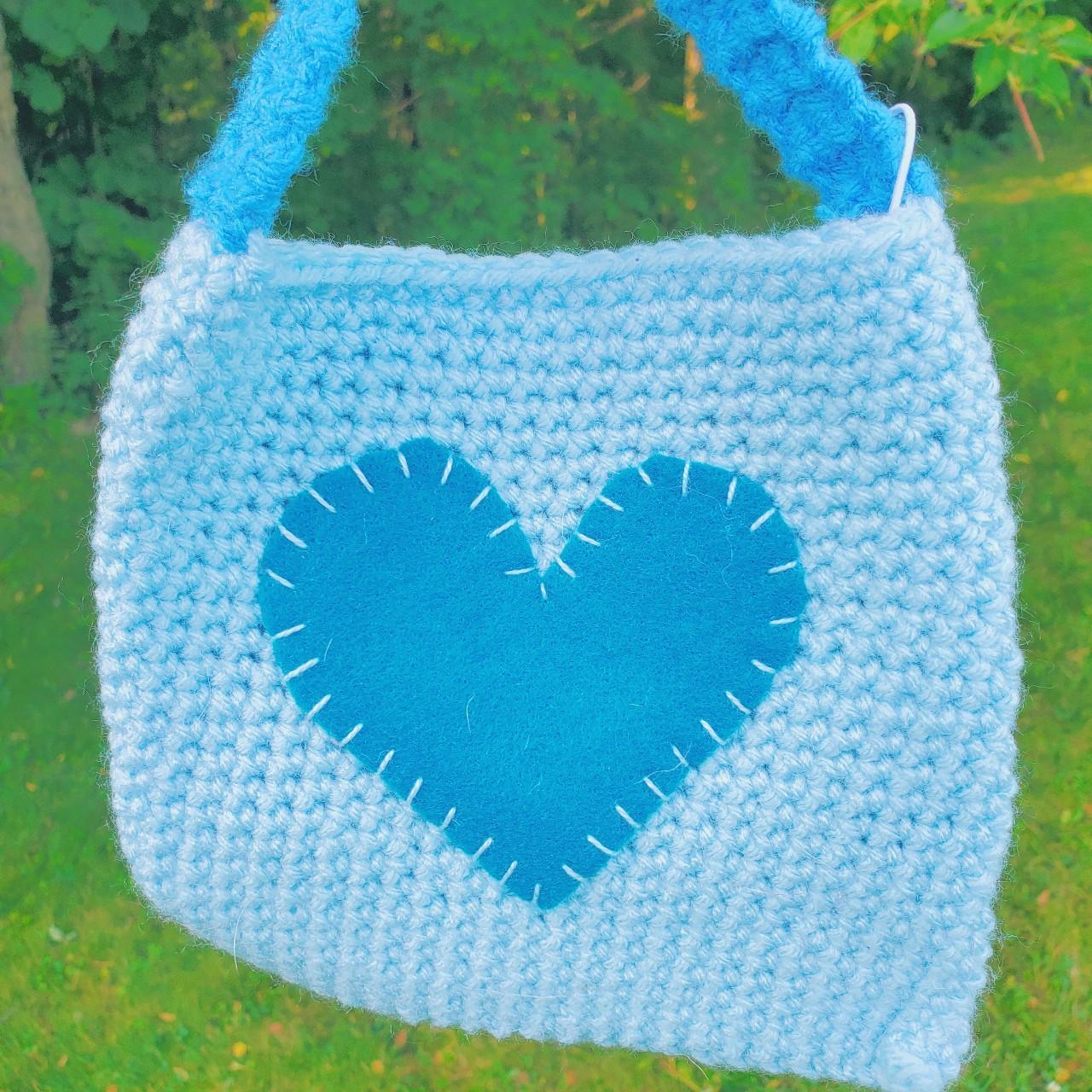 handmade crochet blue Lovecore Purse with... - Depop