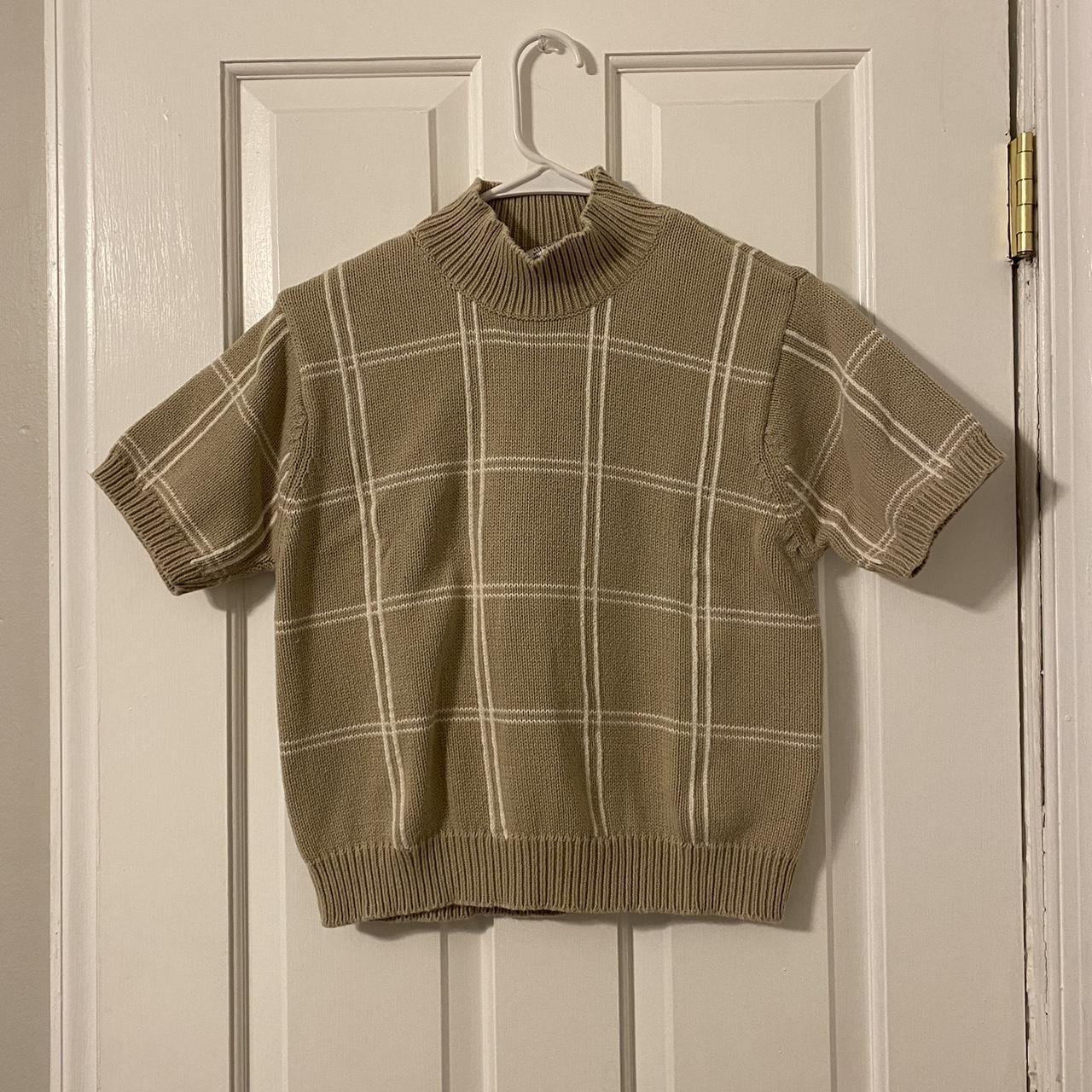 Short sleeve mock neck window pane sweater... - Depop