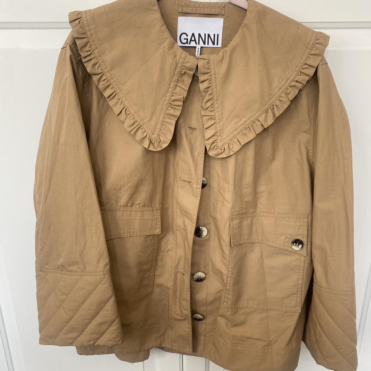 Ganni Jacket - cotton canvas tan frill Jacket Worn... - Depop