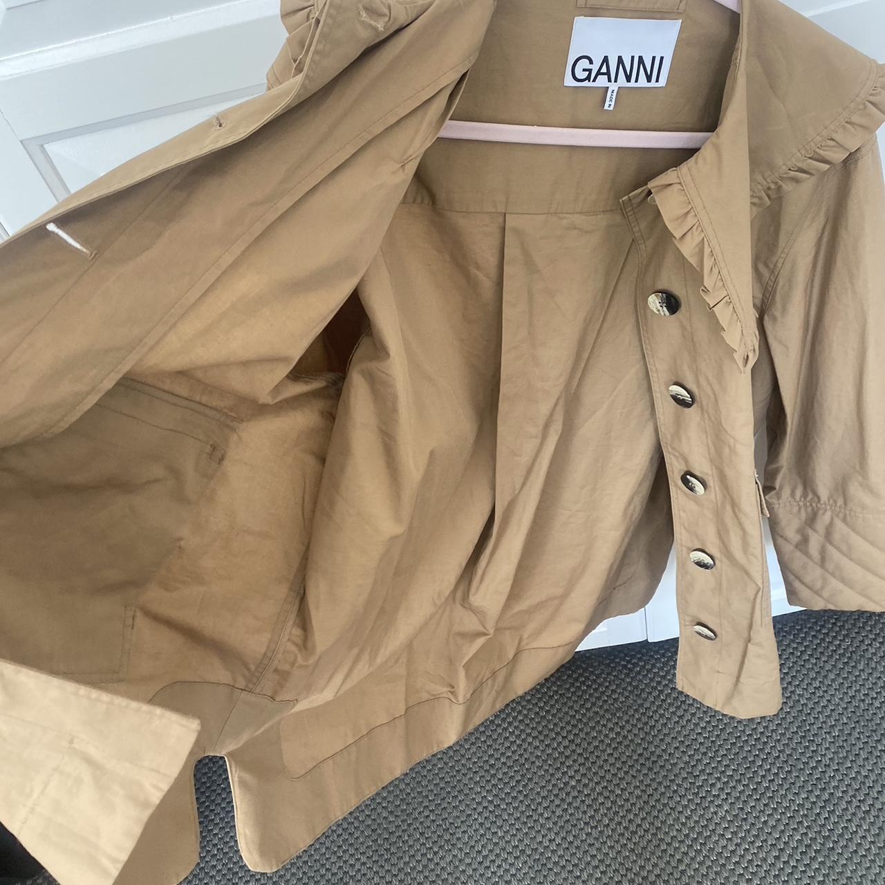 Ganni Jacket - cotton canvas tan frill Jacket Worn... - Depop