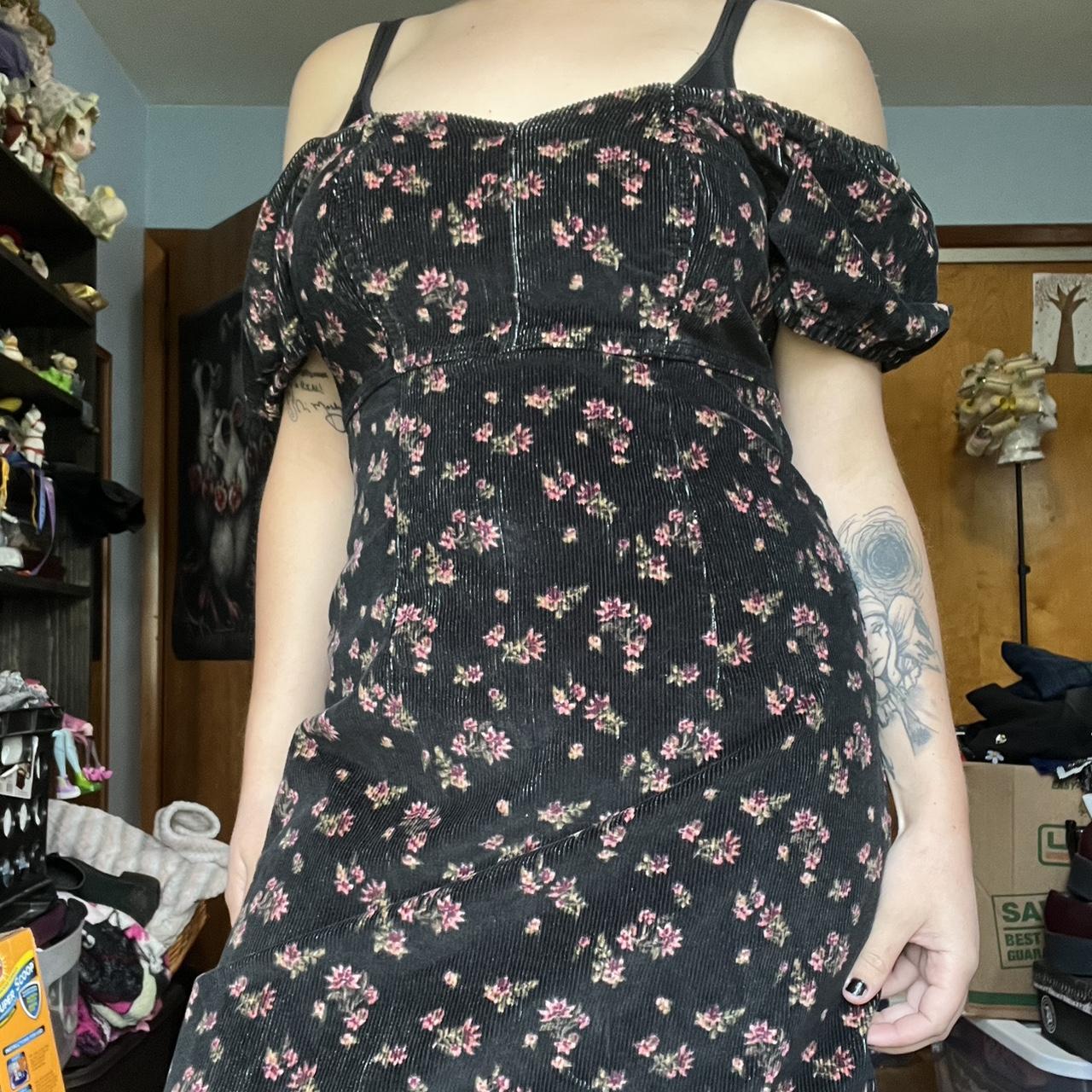 Large SO corduroy floral mini dress #minidress... - Depop