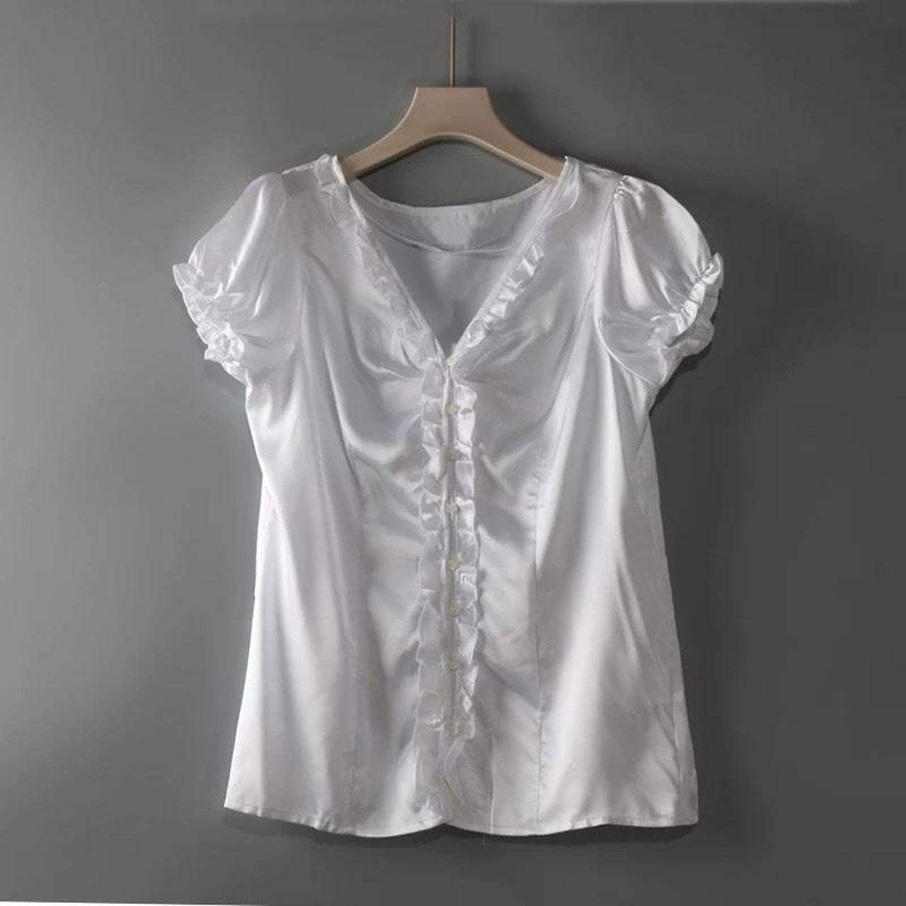 Elegant Satin Ruffle Blouse 💓 white satin blouse... | Depop