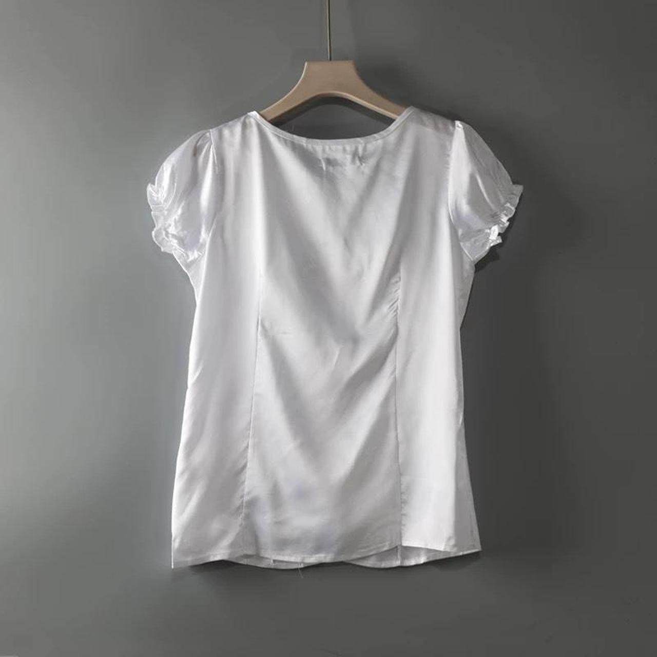 Elegant Satin Ruffle Blouse 💓 white satin blouse... | Depop