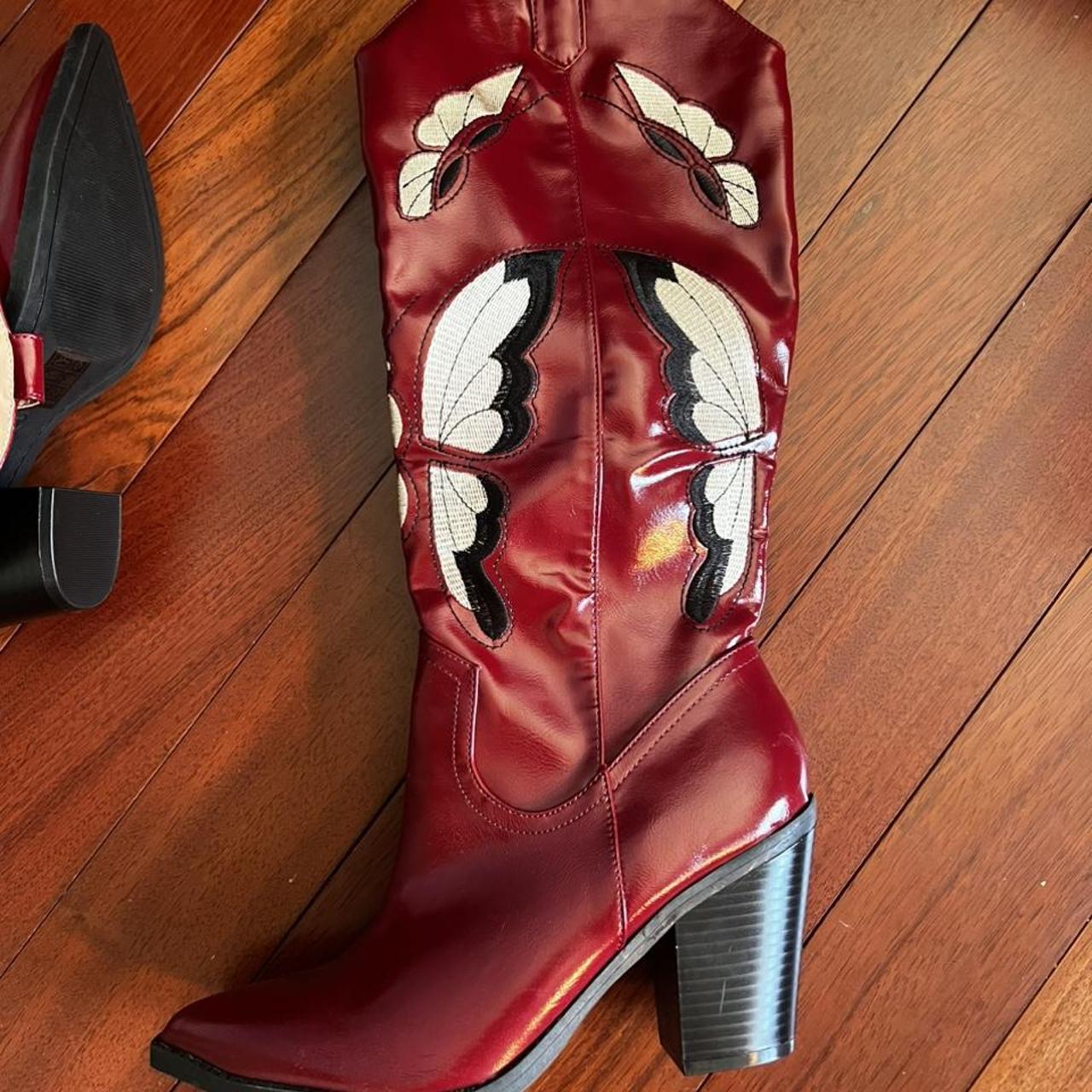 Red boots with butterflies - size 11 - never worn - Depop