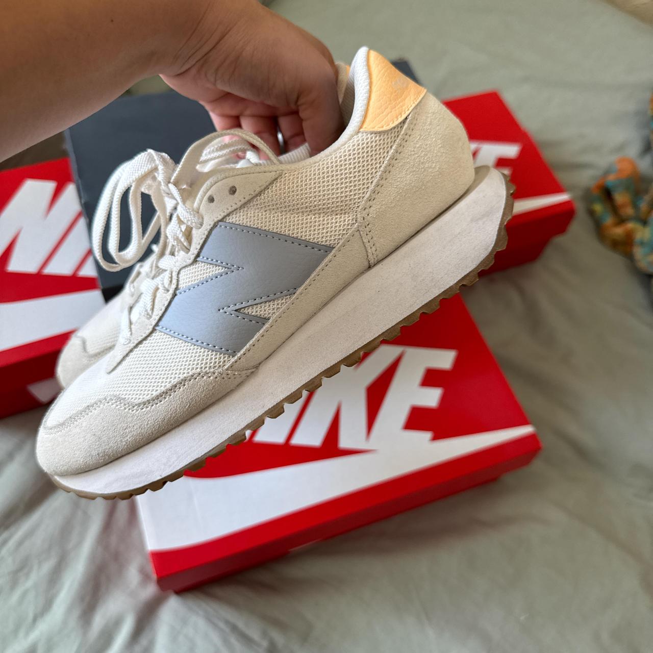 New Balance 237 cream and white trainers Lightly... - Depop