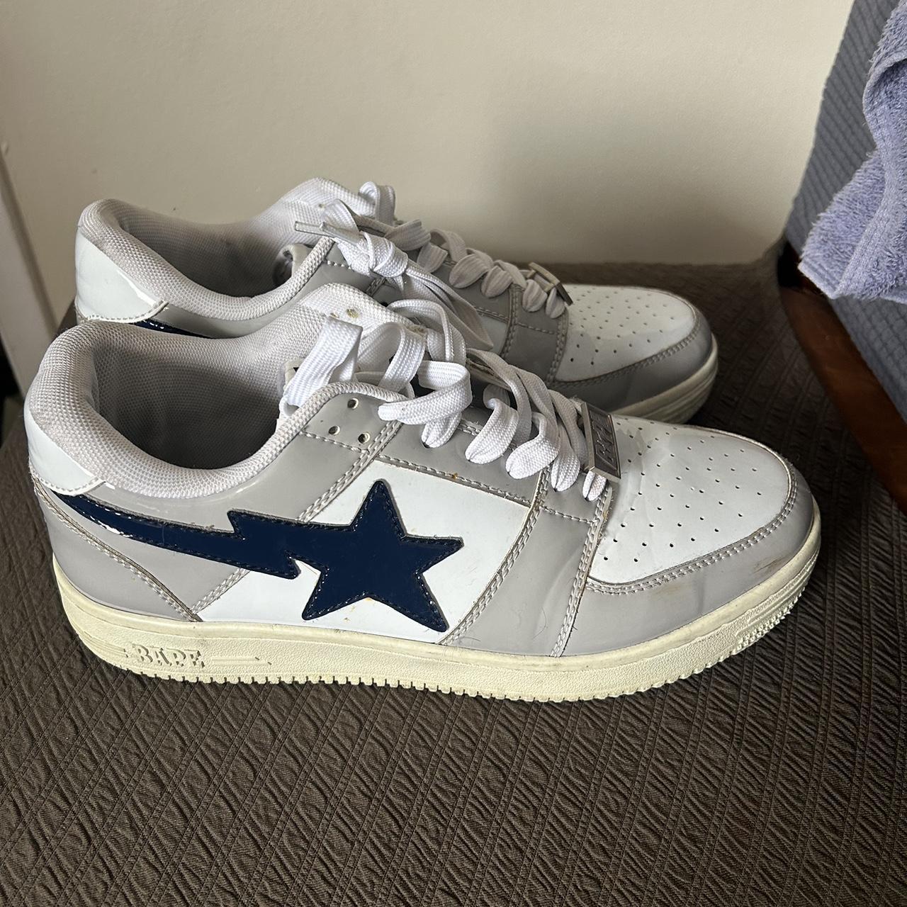 Grey/White Bapestas Good Condition 8.5 size No box - Depop