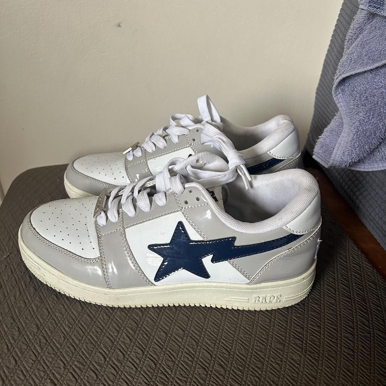 Grey/White Bapestas Good Condition 8.5 size No box - Depop