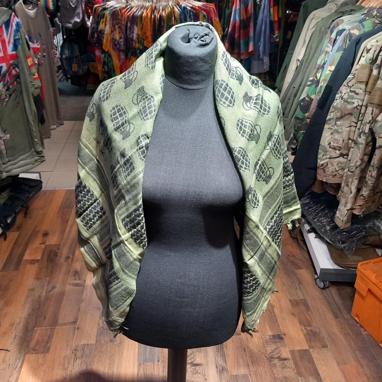 Shemagh Olive Green with Grenade Pattern Reversible... - Depop