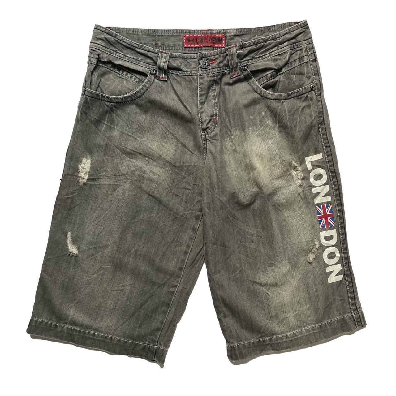 London Jorts - 32” Grunge grey denim shorts with... - Depop